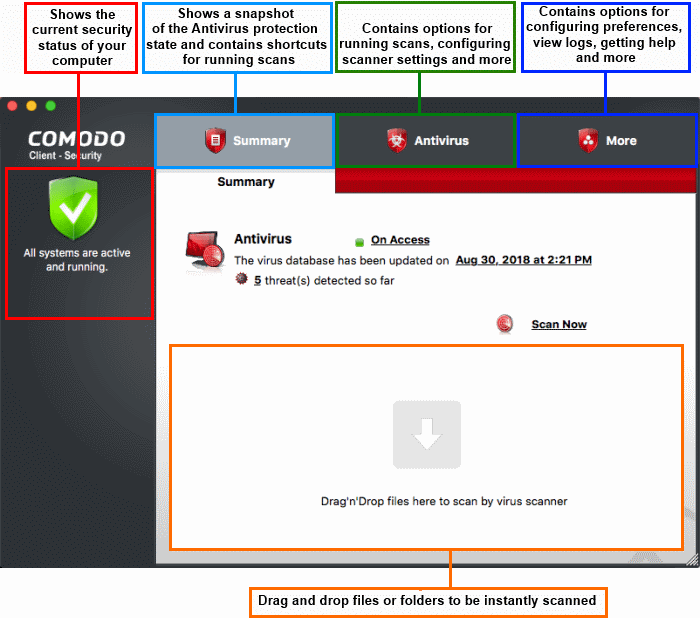 Xcitium Enterprise | Xcitium Client Security - Mac - The Main Interface | Xcitium